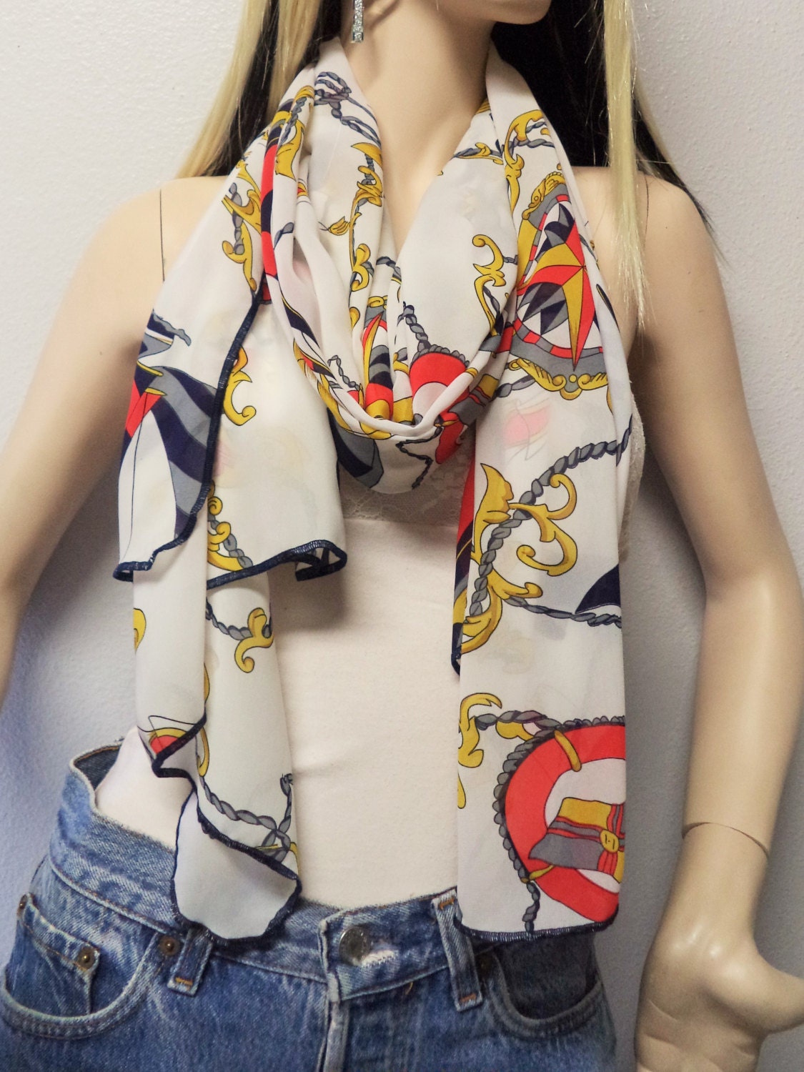 Nautical Long Neck Scarf Light Weight Chiffon Sail Boats - Etsy