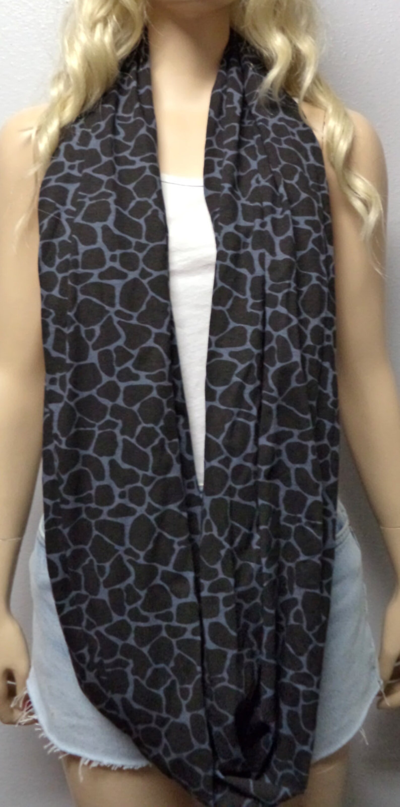 Giraffe Black & Gray Print Infinity Scarf Jersey Knit - Etsy
