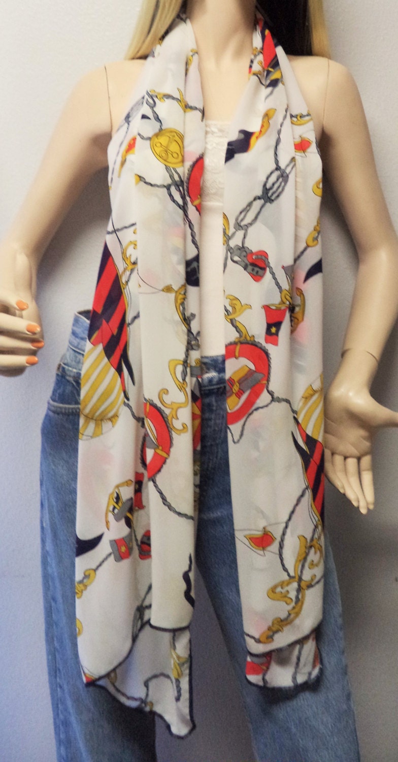 Nautical Long Neck Scarf Light Weight Chiffon Sail Boats - Etsy
