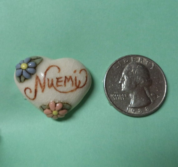 Rona----Vintage Ceramic Heart Name Pin Brooch Jewler… - Gem