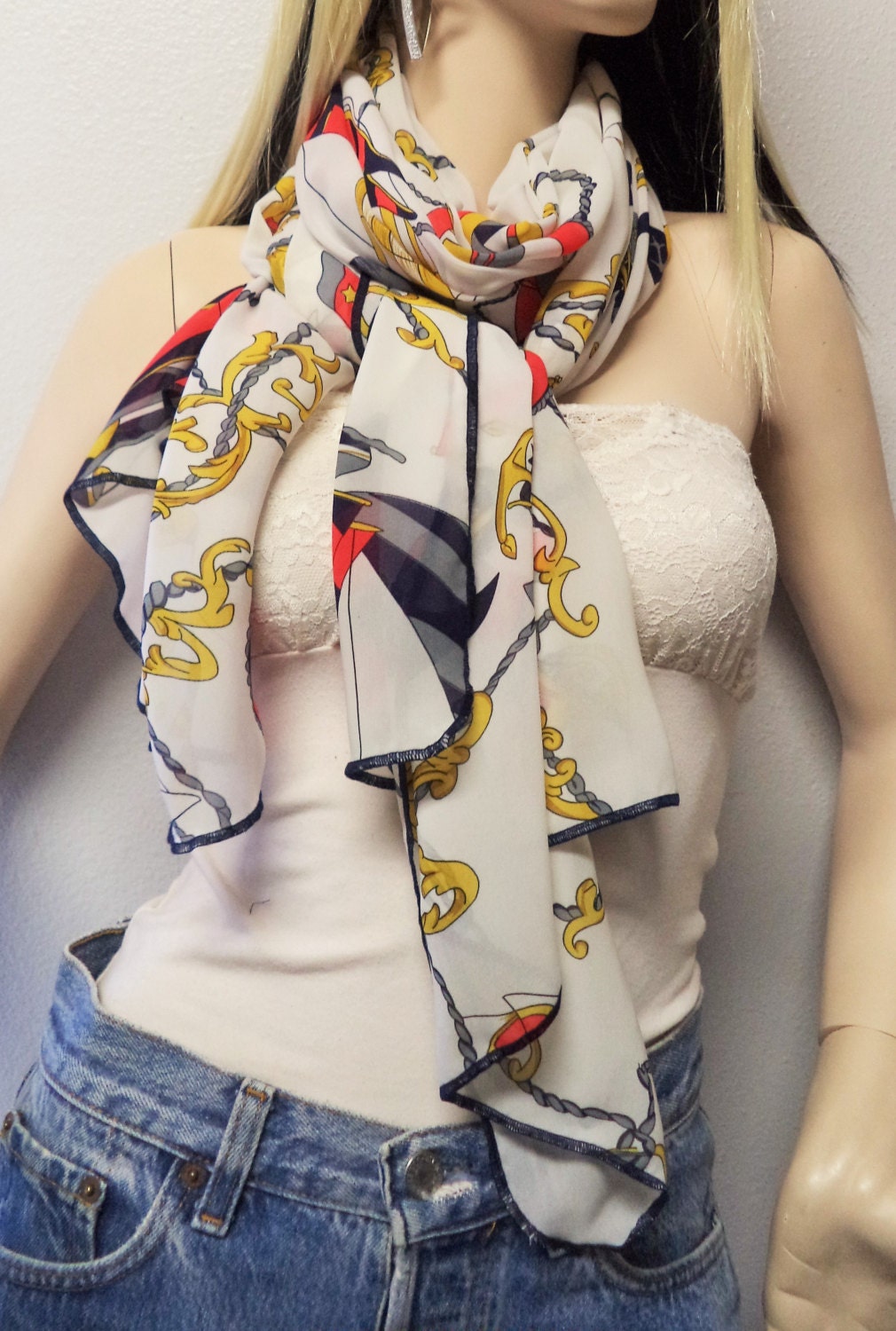 Nautical Long Neck Scarf Light Weight Chiffon Sail Boats - Etsy