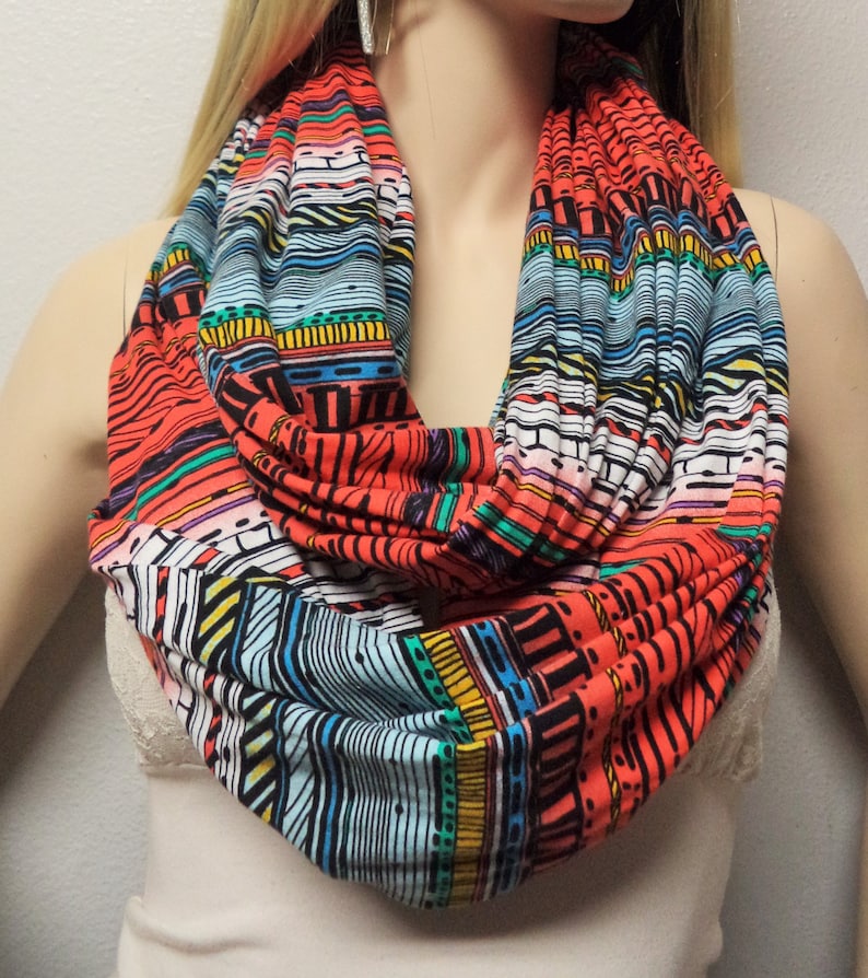 Cute Multi Color TRIBAL Print Infinity Scarf Southwest Navajo BOHO ...