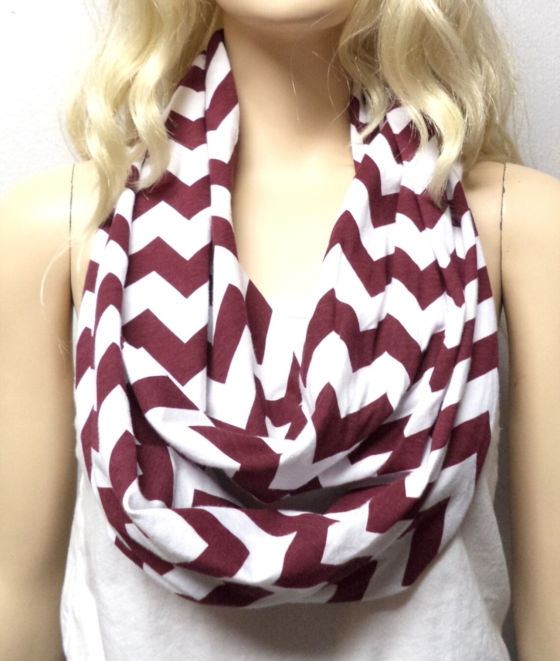 Maroon & White Chevron Print Infinity Scarf Jersey Knit Gift - Etsy