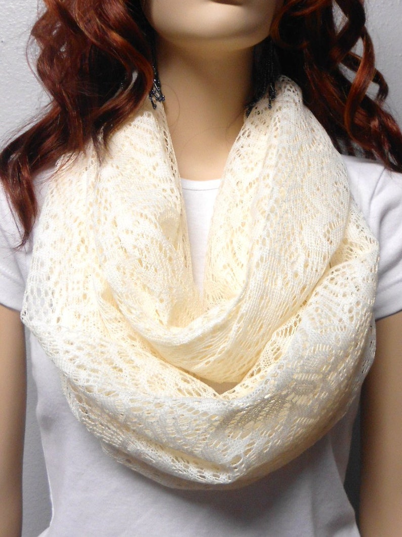 Fabulous CREAM Soft Crochet Lace Infinity Scarf - Etsy