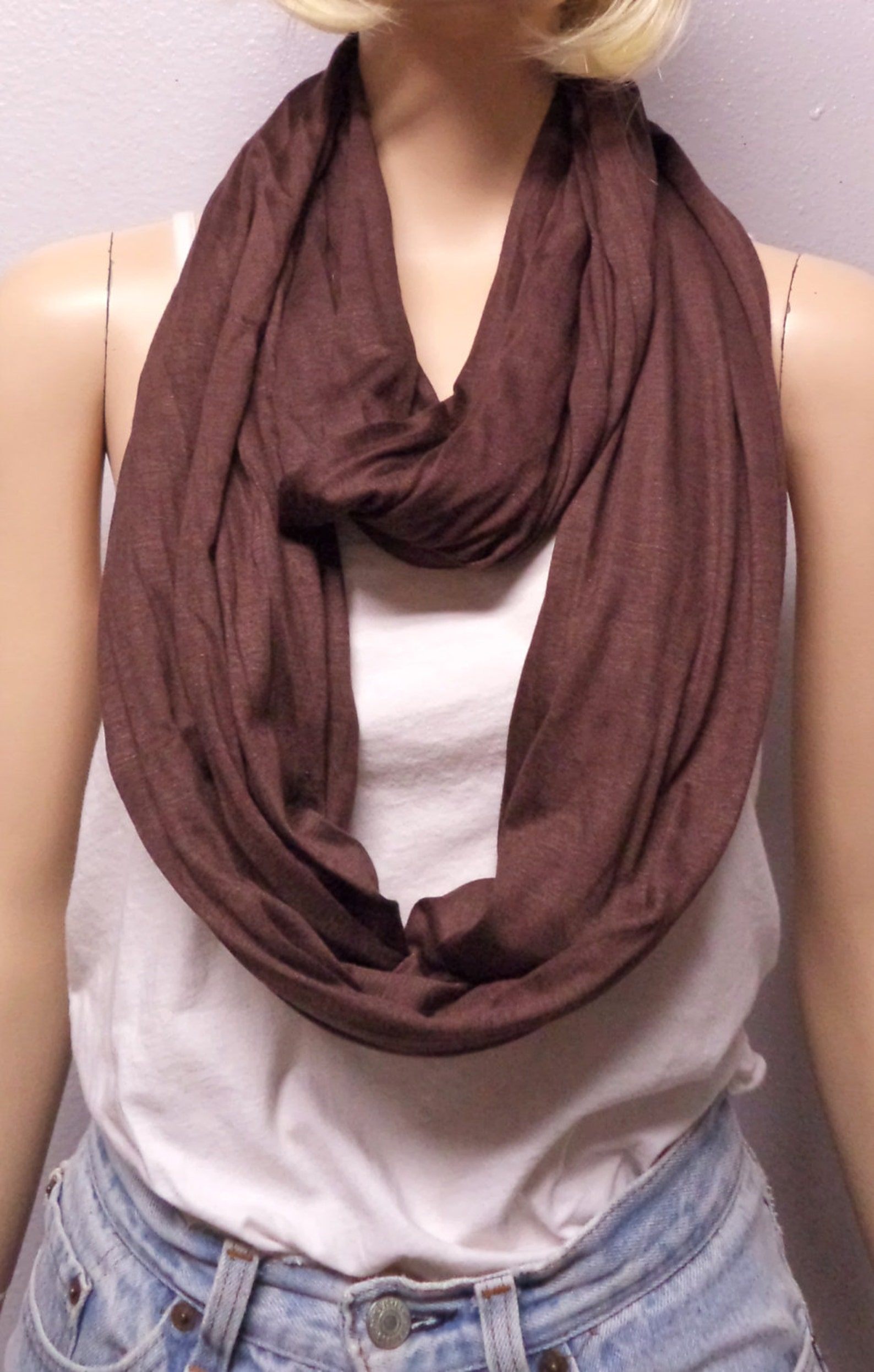 Chocolate Brown Infinity Scarf SUPER Soft Knit - Etsy