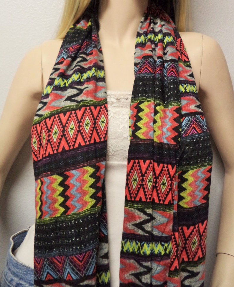 Pretty Colors on Black TRIBAL Print Infinity Scarf Southwest - Etsy