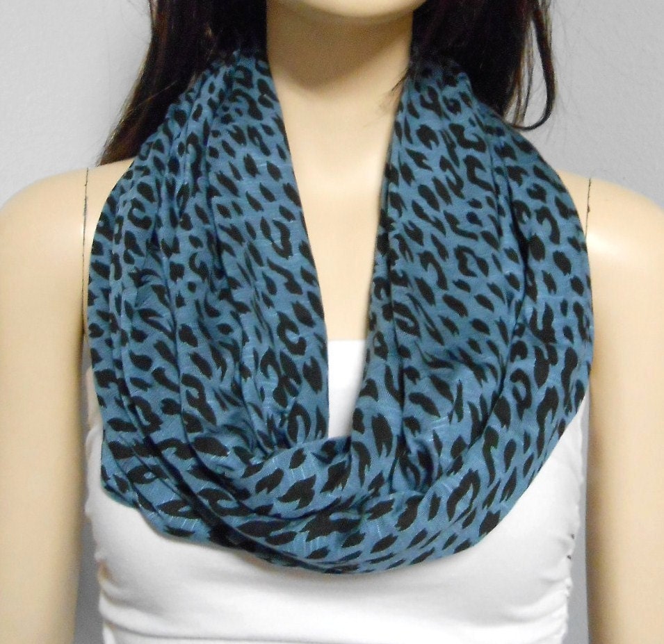 Cheetah Print Infinity Scarf Slate Blue & Black Jersey Knit - Etsy