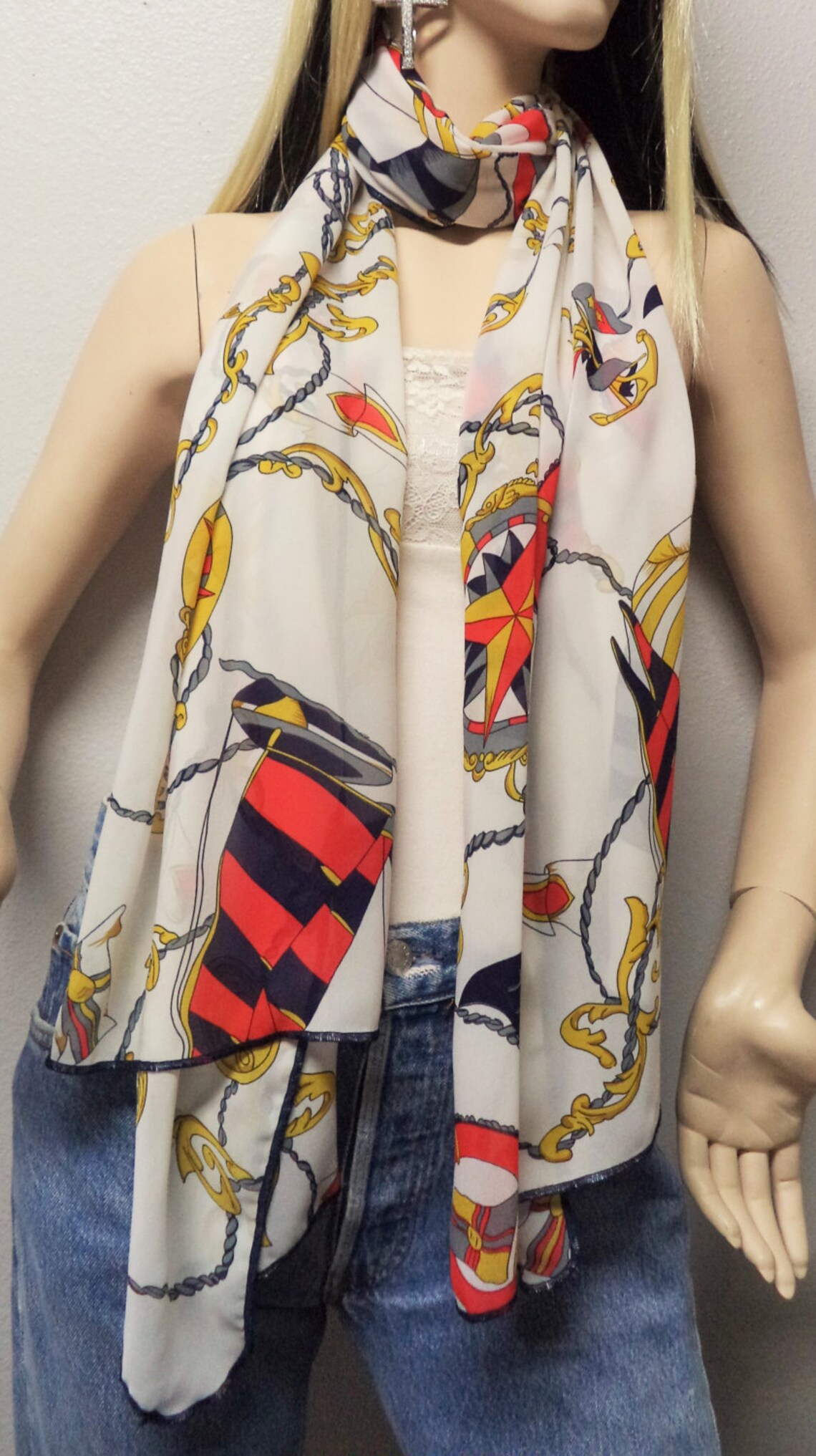 Nautical Long Neck Scarf Light Weight Chiffon Sail Boats - Etsy