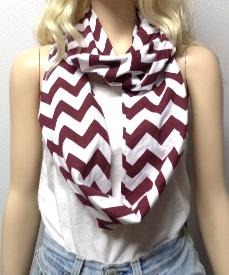 Maroon & White Chevron Print Infinity Scarf Jersey Knit Gift - Etsy