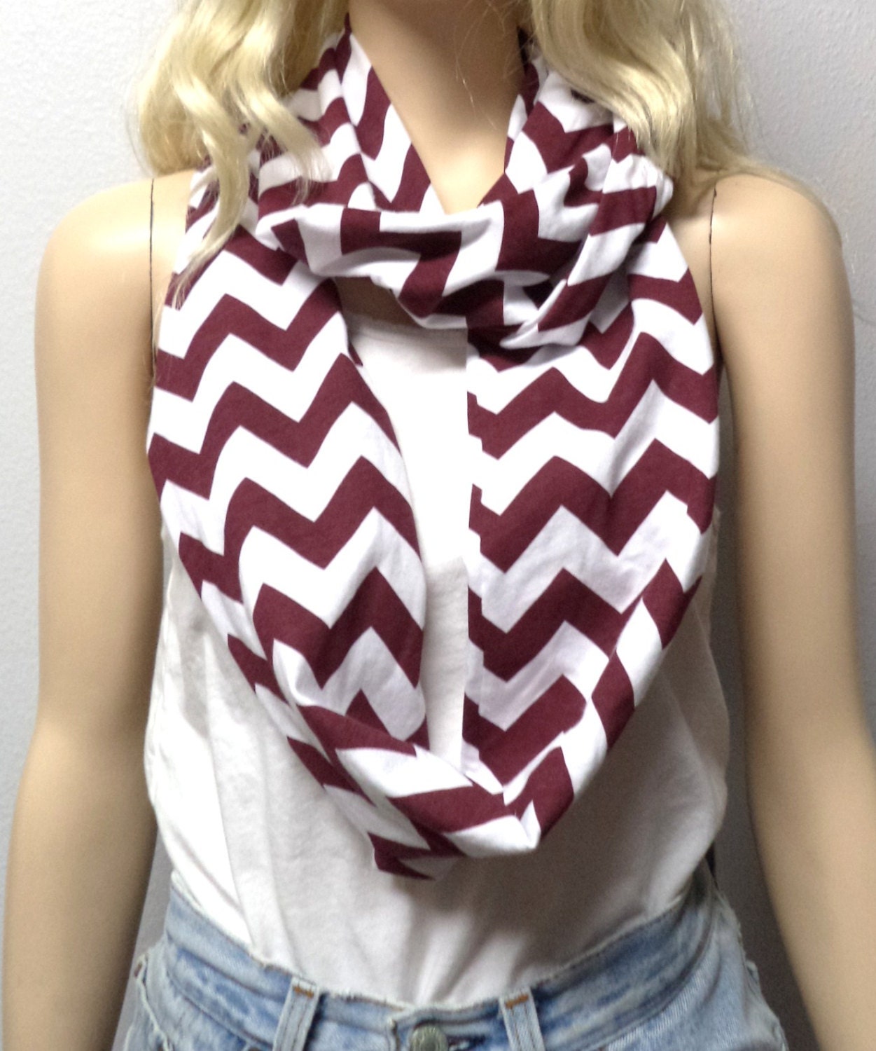 Maroon & White Chevron Print Infinity Scarf Jersey Knit Gift - Etsy