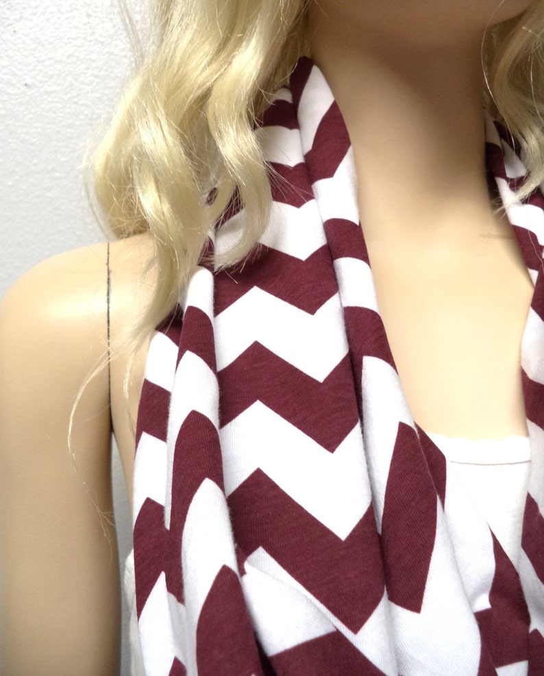 Maroon & White Chevron Print Infinity Scarf Jersey Knit Gift - Etsy