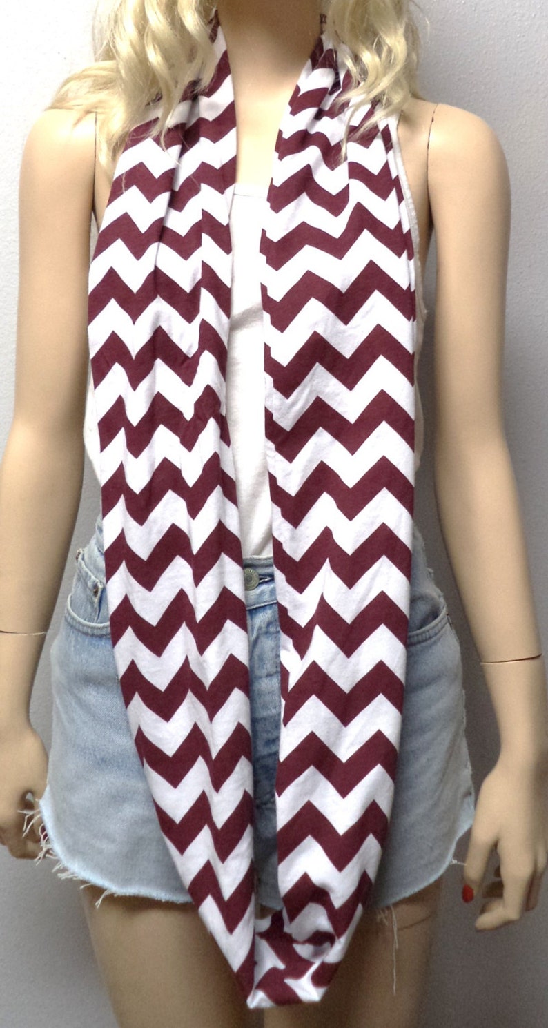 Maroon & White Chevron Print Infinity Scarf Jersey Knit Gift - Etsy