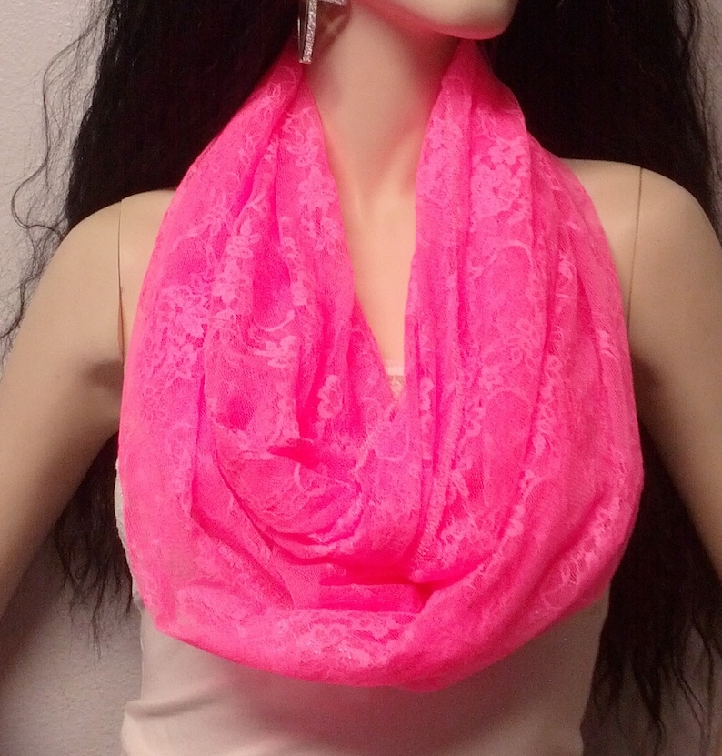 NEON Hot Pink Soft Lace Infinity Scarf | Etsy