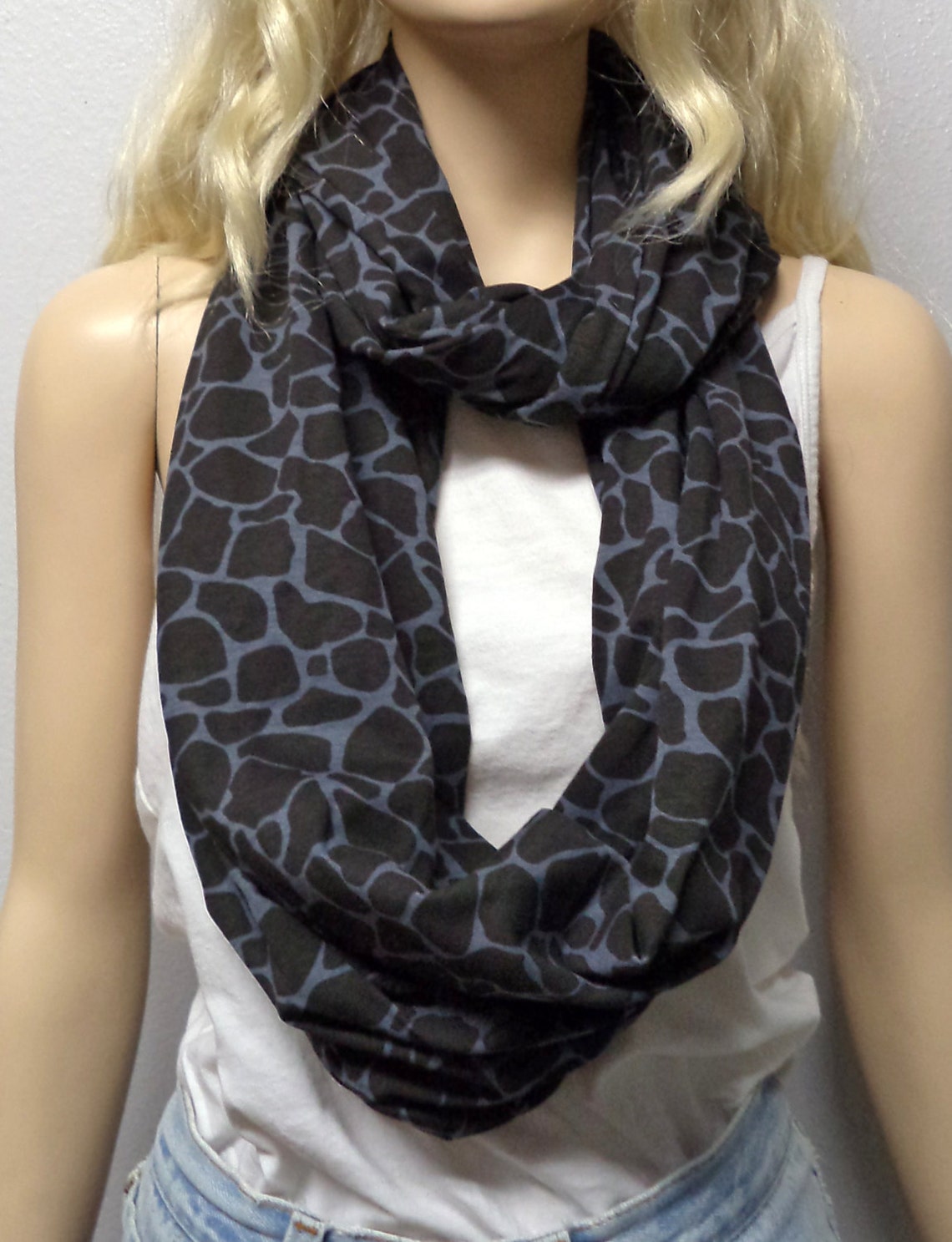 Giraffe Black & Gray Print Infinity Scarf Jersey Knit - Etsy