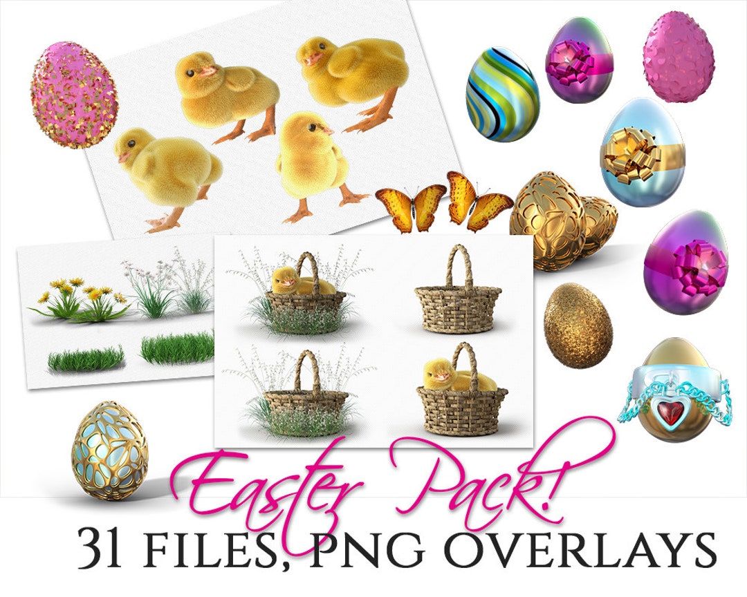 Easter Overlays Chicks Eggs Grass and Flowers Background Papers Easter ...