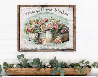 Shabby Chic Flower Market Sign Soft Yellow & Pink Roses Floral - Etsy