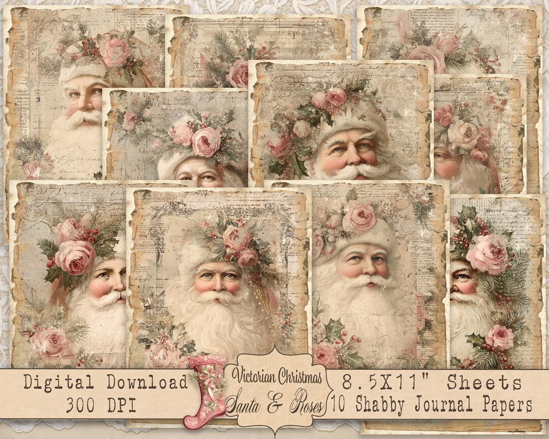 Victorian Christmas Paper Pack: Pink Santa, Roses, Shabby Chic (8.5x11 ...