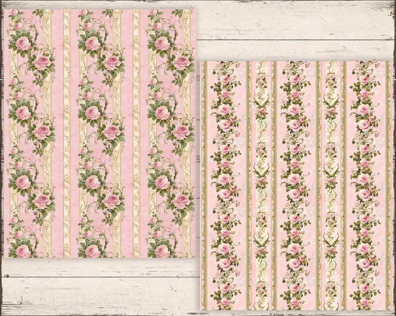 Shabby Chic Pink Rose Digital Paper Pack: Farmhouse DIY Wallpaper (8 ...