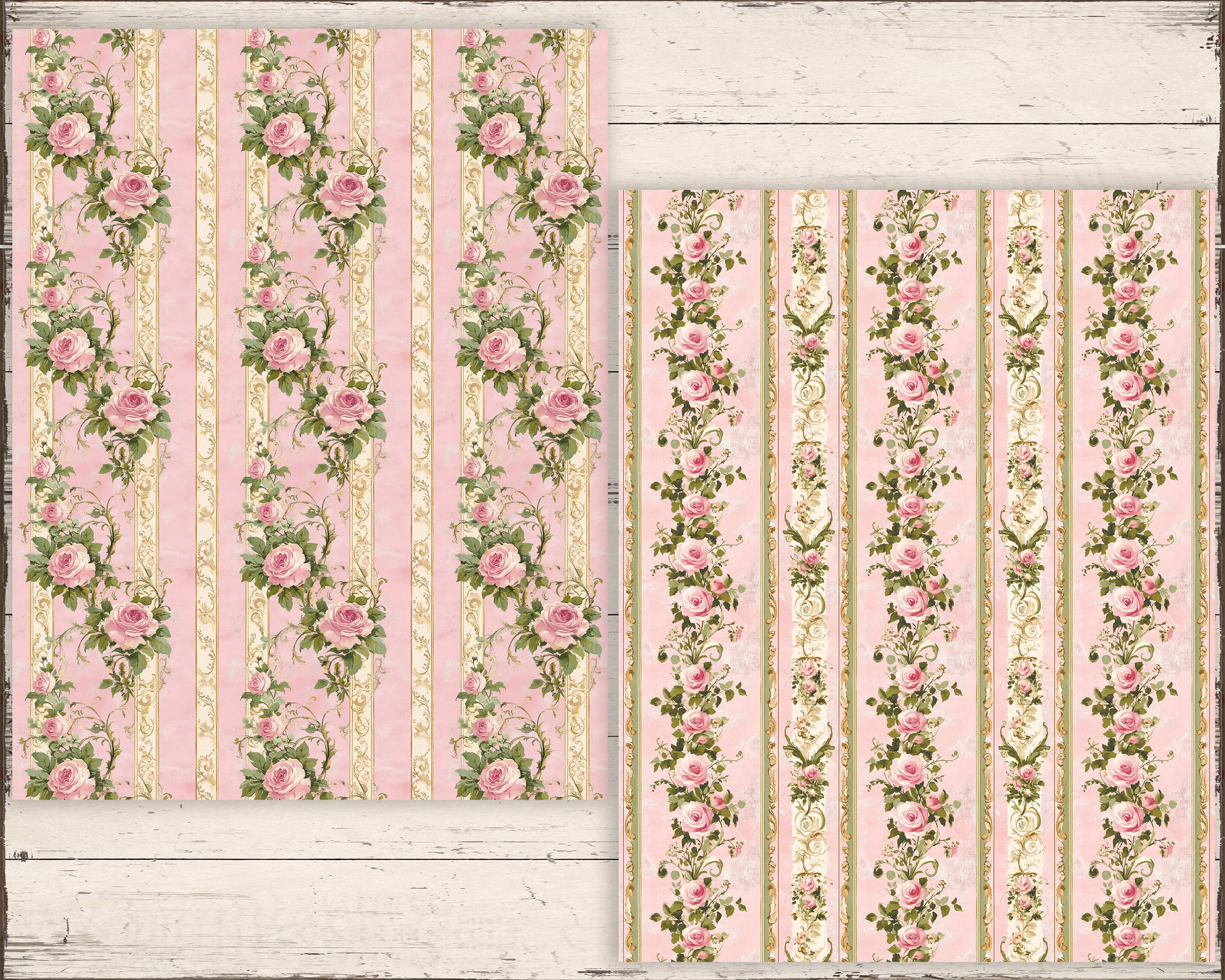 Shabby Chic Pink Rose Digital Paper Pack: Farmhouse DIY Wallpaper (8 ...