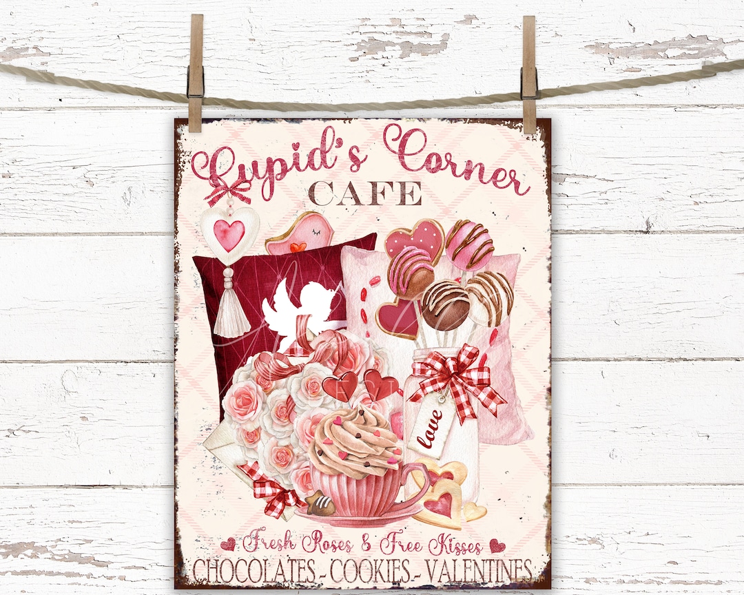 Valentine's Day Cupid's Corner Cafe Rustic Farmhouse Sign Digital ...