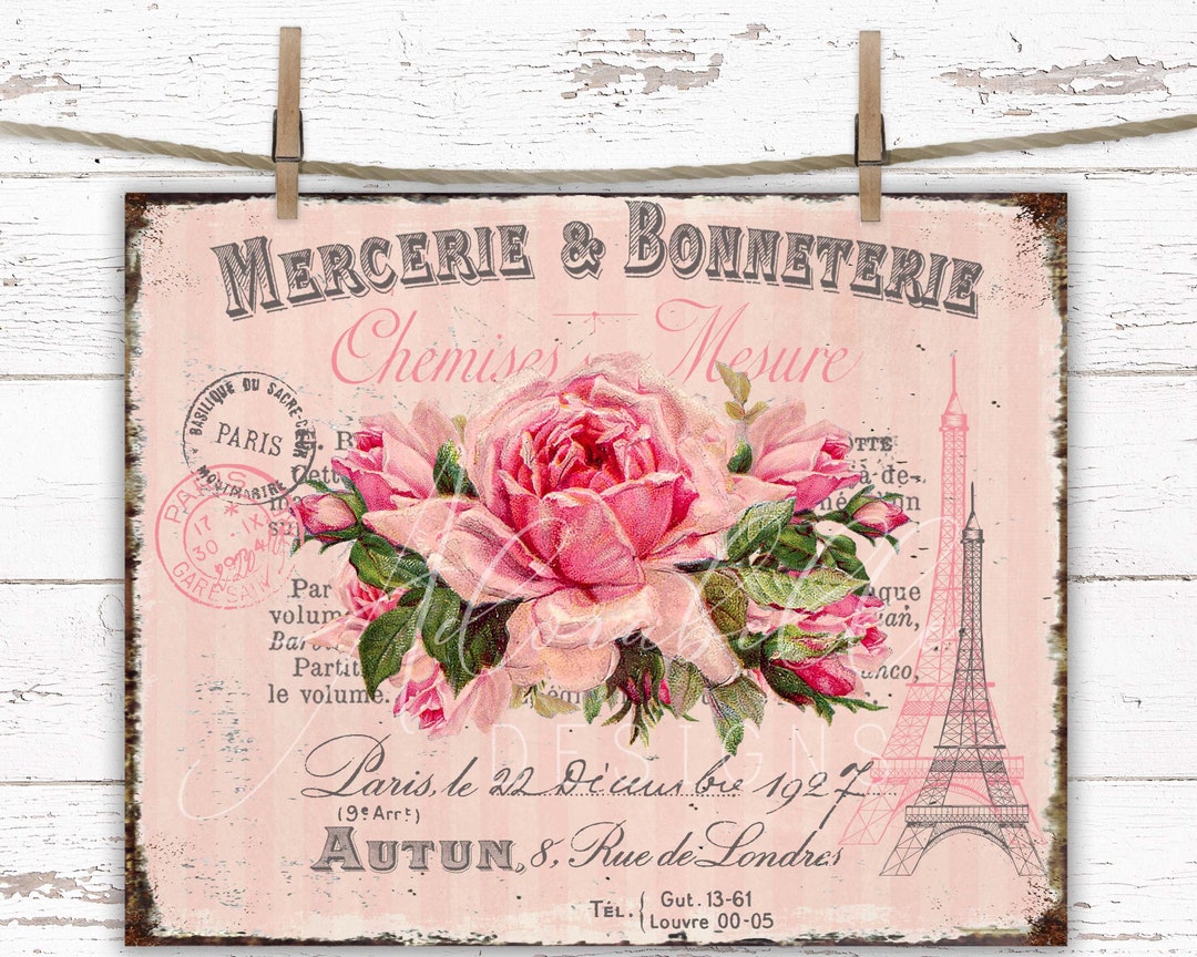 Shabby Chic Victorian Pink Roses DIY Digital Farmhouse Sign Victorian ...