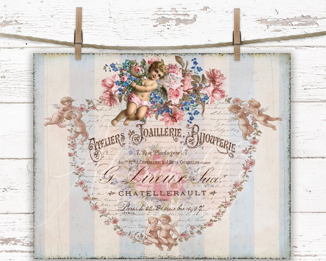 Shabby Chic Victorian Cherubs Cupids Angels Pink Roses DIY Printable ...