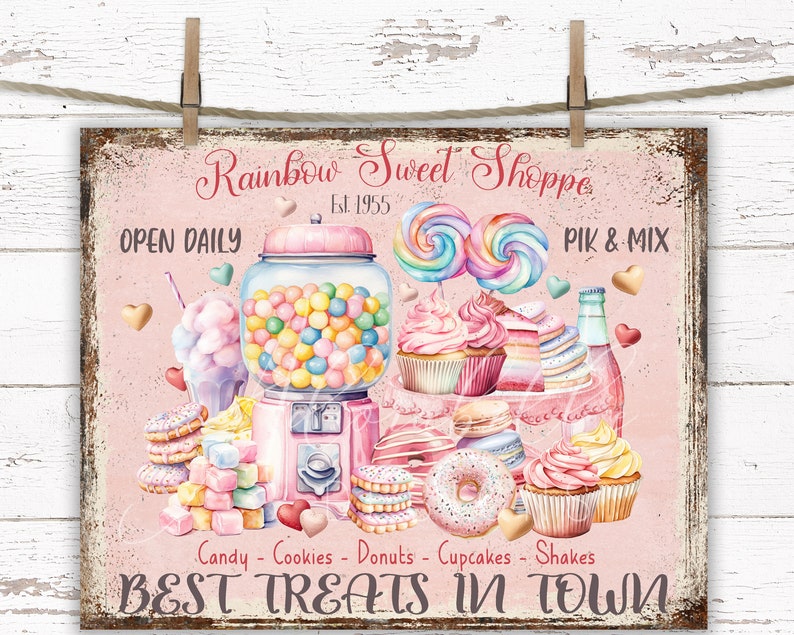Rainbow Sweet Shoppe Sign: Pink Retro Kitchen Decor (digital Download ...