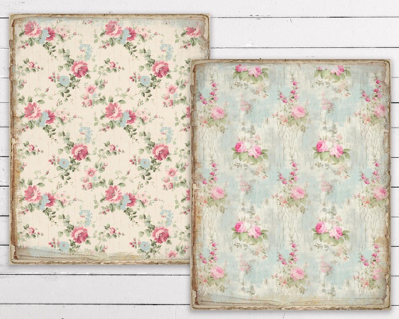 Shabby Chic Roses Digital Paper: French Farmhouse Scrapbook (digital ...