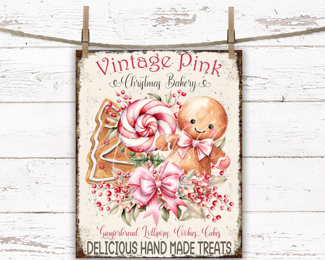 Pink Vintage Christmas Bakery Sign: Gingerbread Cookies (digital ...