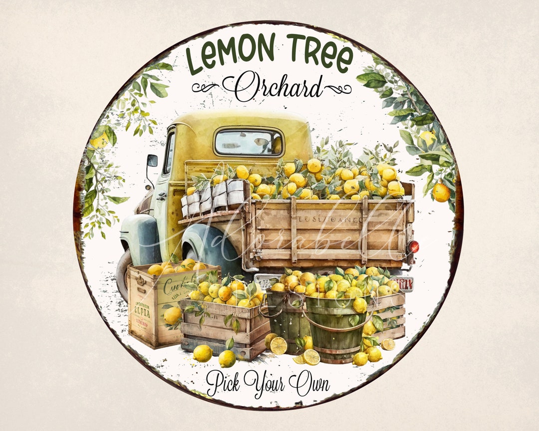 Farmhouse Decor Lemon Tree Orchard Sign Transfer, 8 Circle Shabby Chic ...
