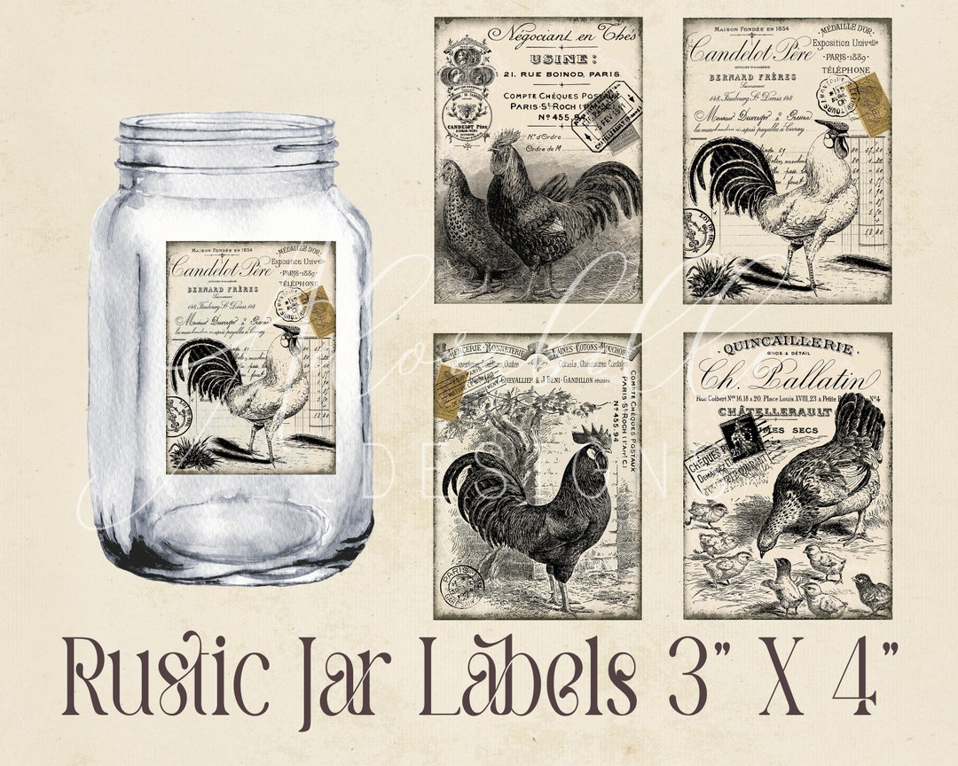 French Country Rooster Labels: Farmhouse Pantry Tags (digital Download ...