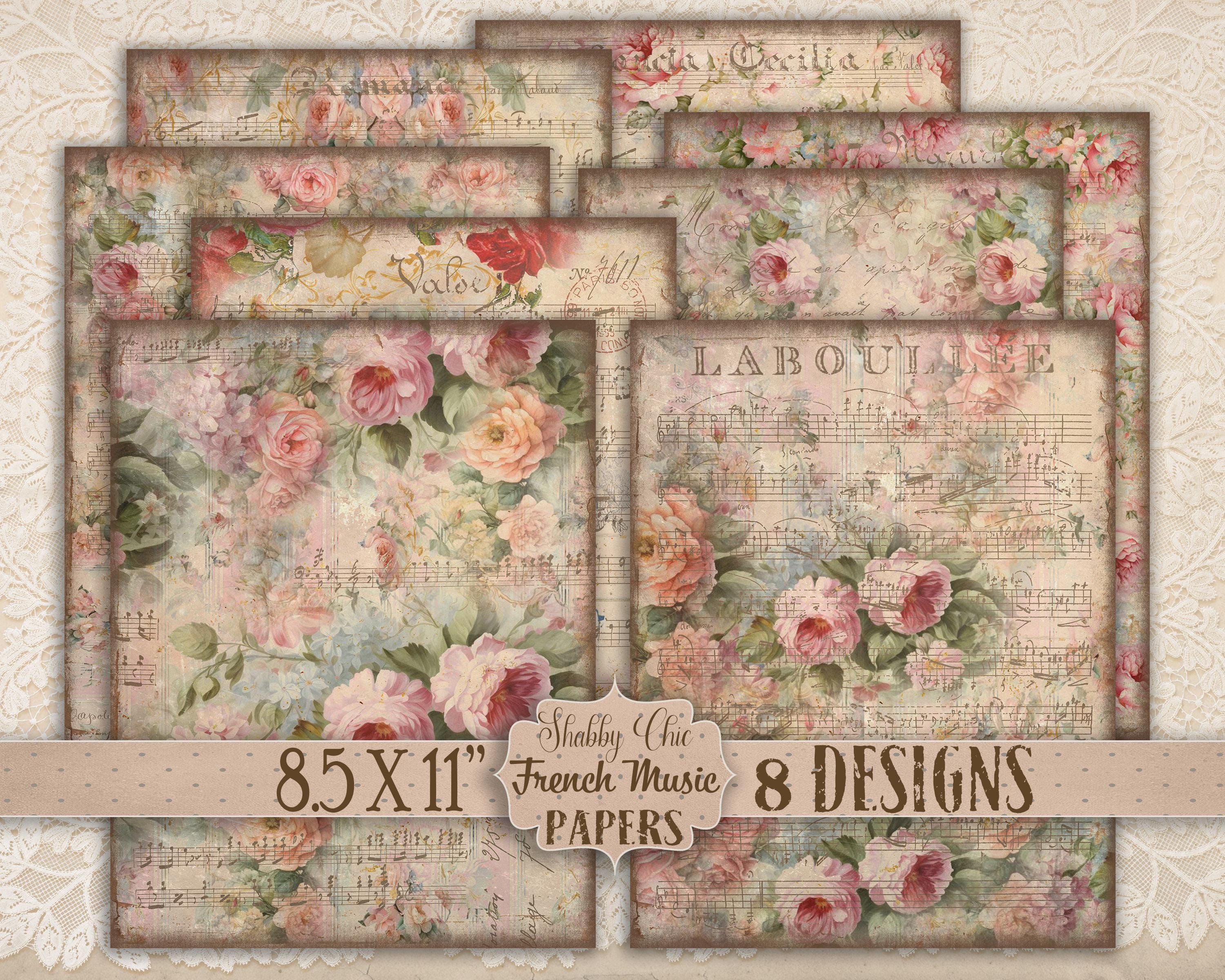 Shabby Chic Rose Music Paper: French Farmhouse Journal Pages (digital ...