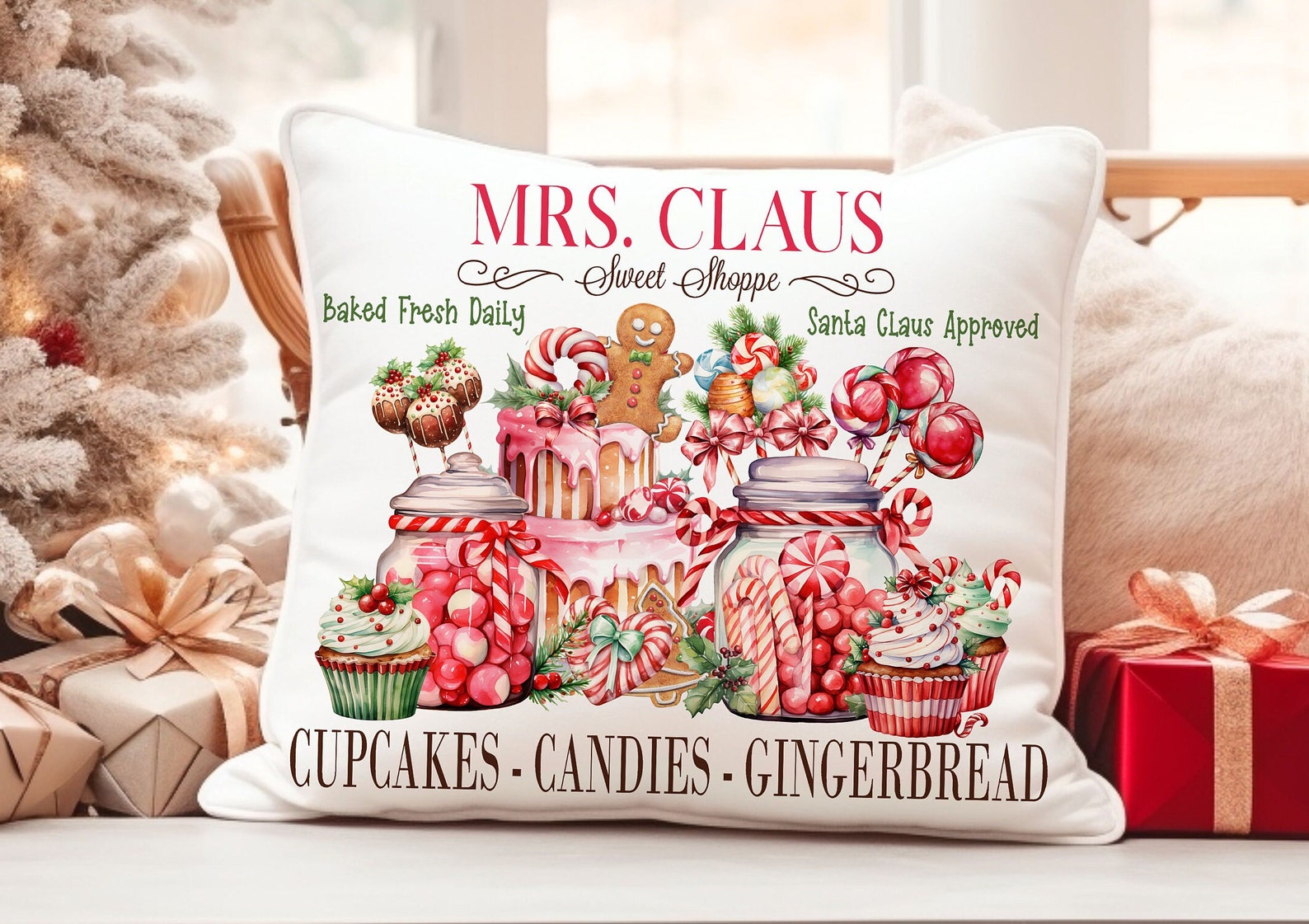 Shabby Chic Pink Christmas Mrs. Claus Sweet Shoppe Digital Farmhouse ...