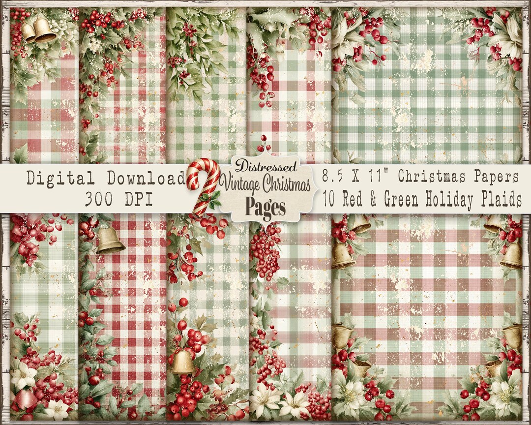 Cottage Christmas Paper Pack: Buffalo Check, Holly, Bells (8.5x11 ...