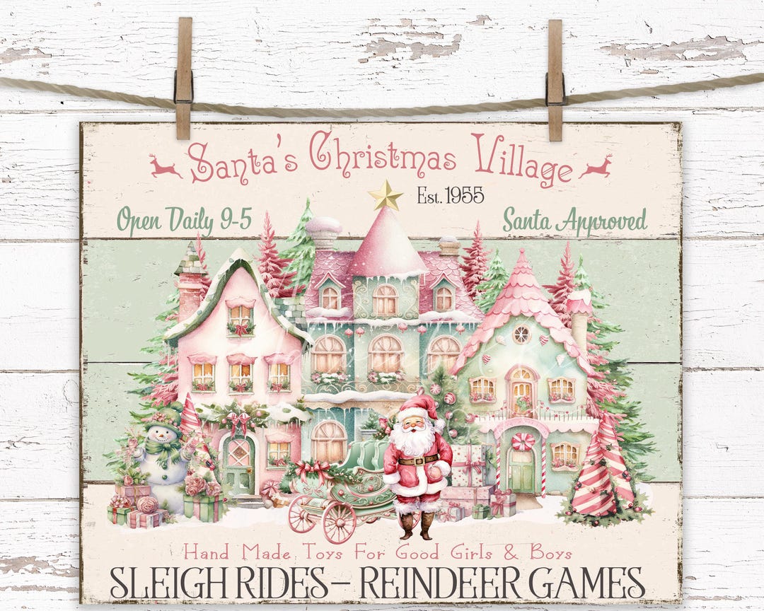 Christmas Printable Digital DIY Santa's Village Sign Print Farmhouse ...