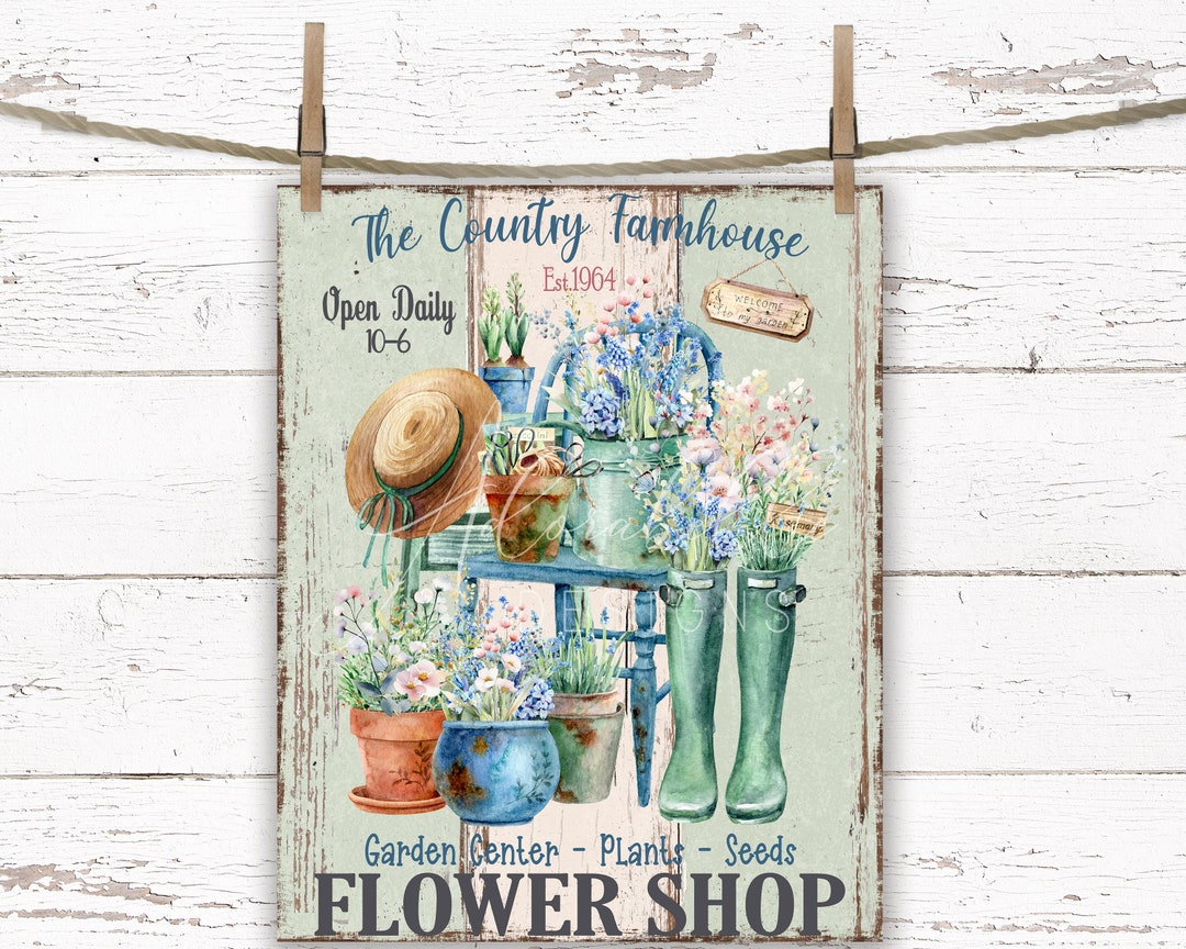 Farmhouse Printable Country Flower Shop Rustic DIY Digital Sign Print ...
