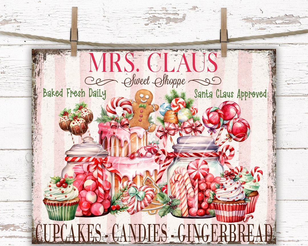 Shabby Chic Pink Christmas Mrs. Claus Sweet Shoppe Digital Farmhouse ...