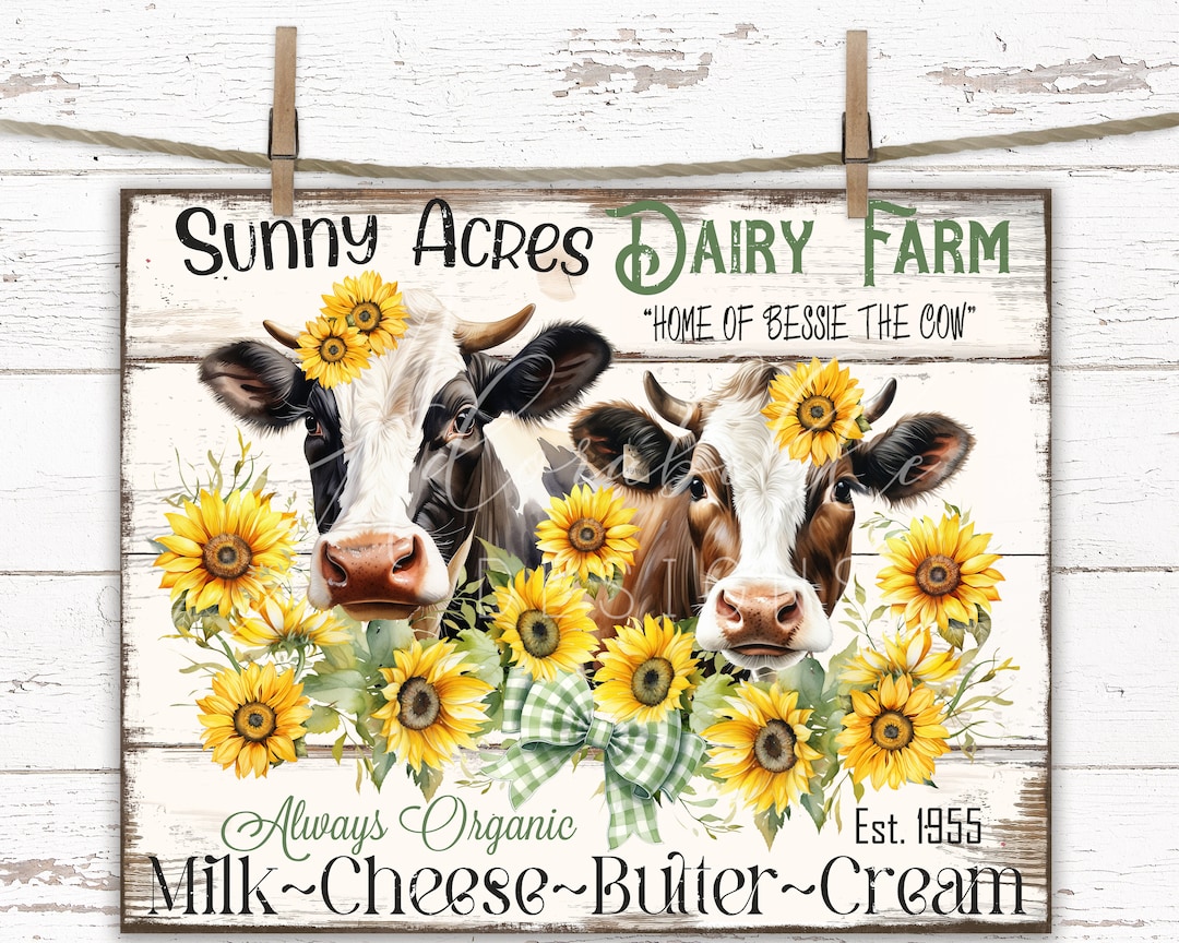 Cow Printable Farmhouse Country DIY Digital Print Sign Rustic Dairy ...