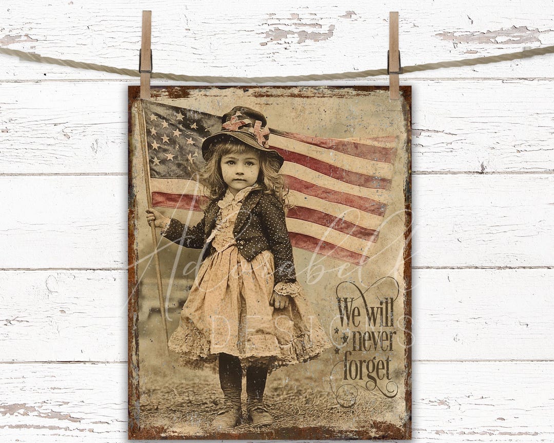 Victorian 4th of July Print: Little Girl With Flag (digital Download ...