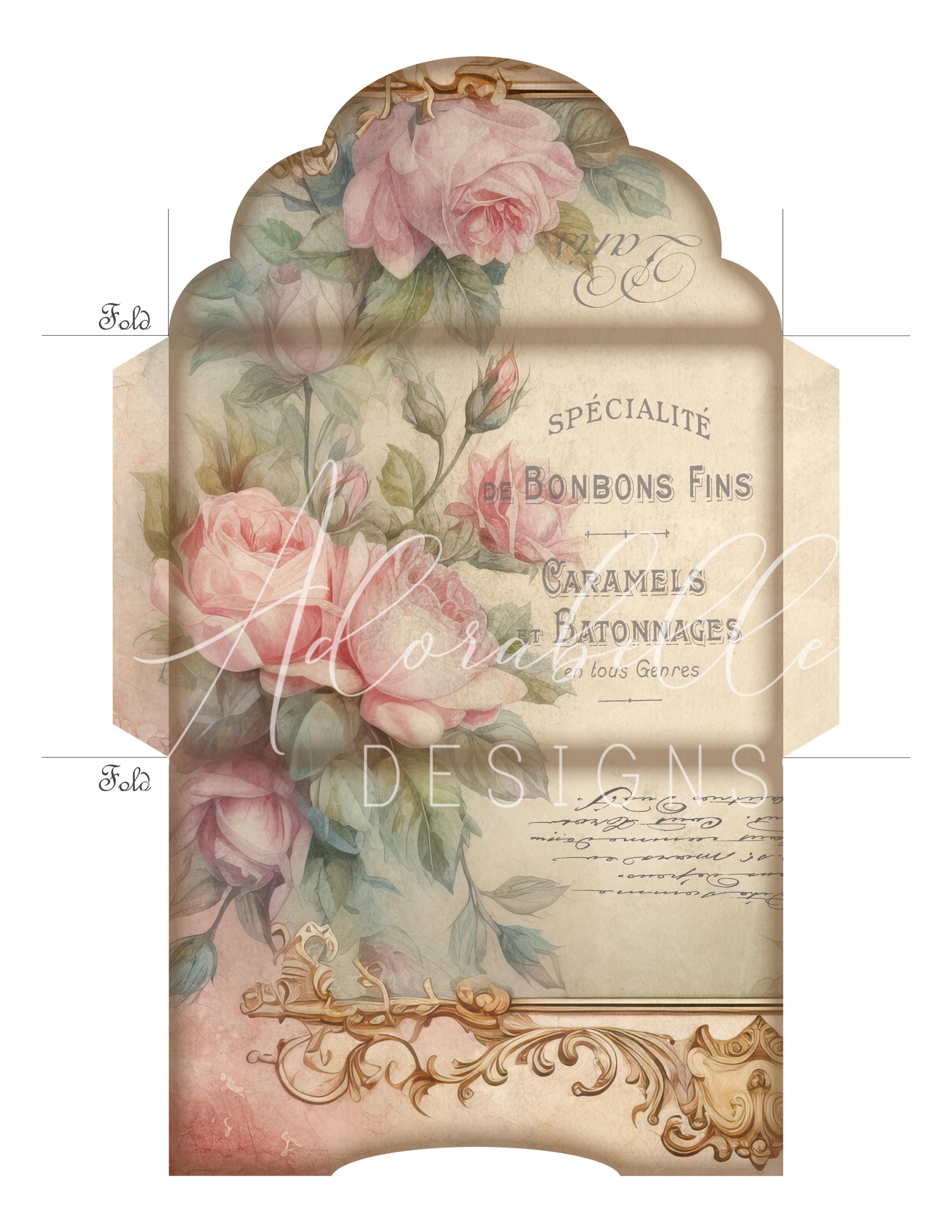 Shabby Chic Rose Envelope Templates: French Country DIY Stationery ...