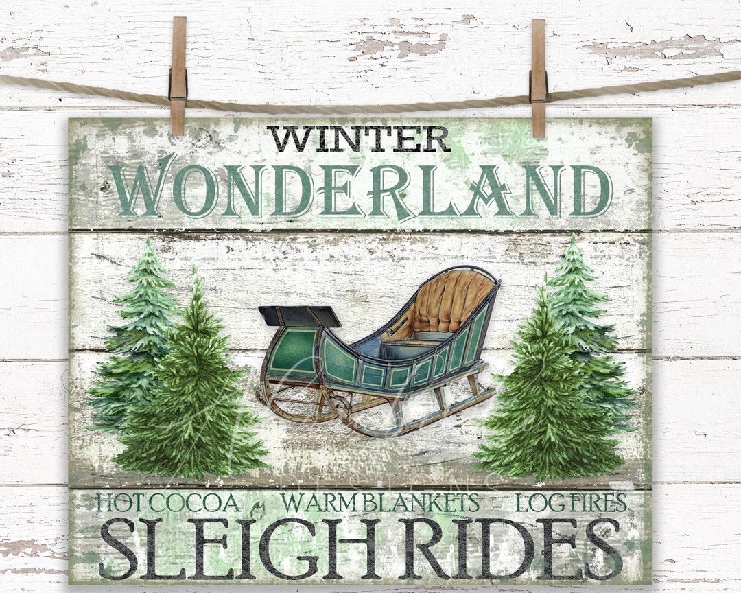 Christmas Winter Wonderland Sign DIY Print Transfer Rustic Decor ...