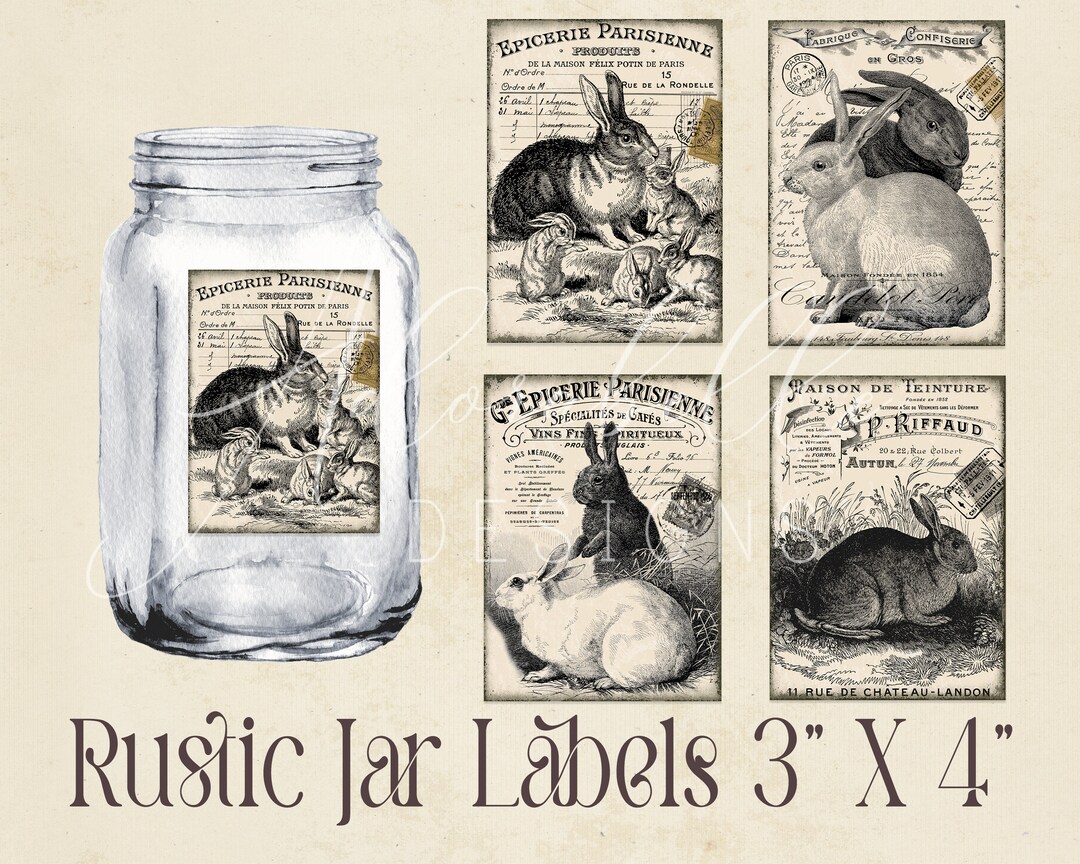 French Rabbit Labels: Vintage Farmhouse Style (digital Download) - Etsy