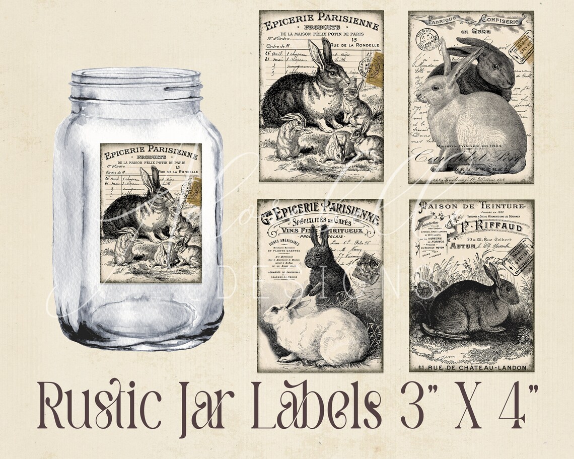 French Rabbit Labels: Vintage Farmhouse Style (digital Download) - Etsy