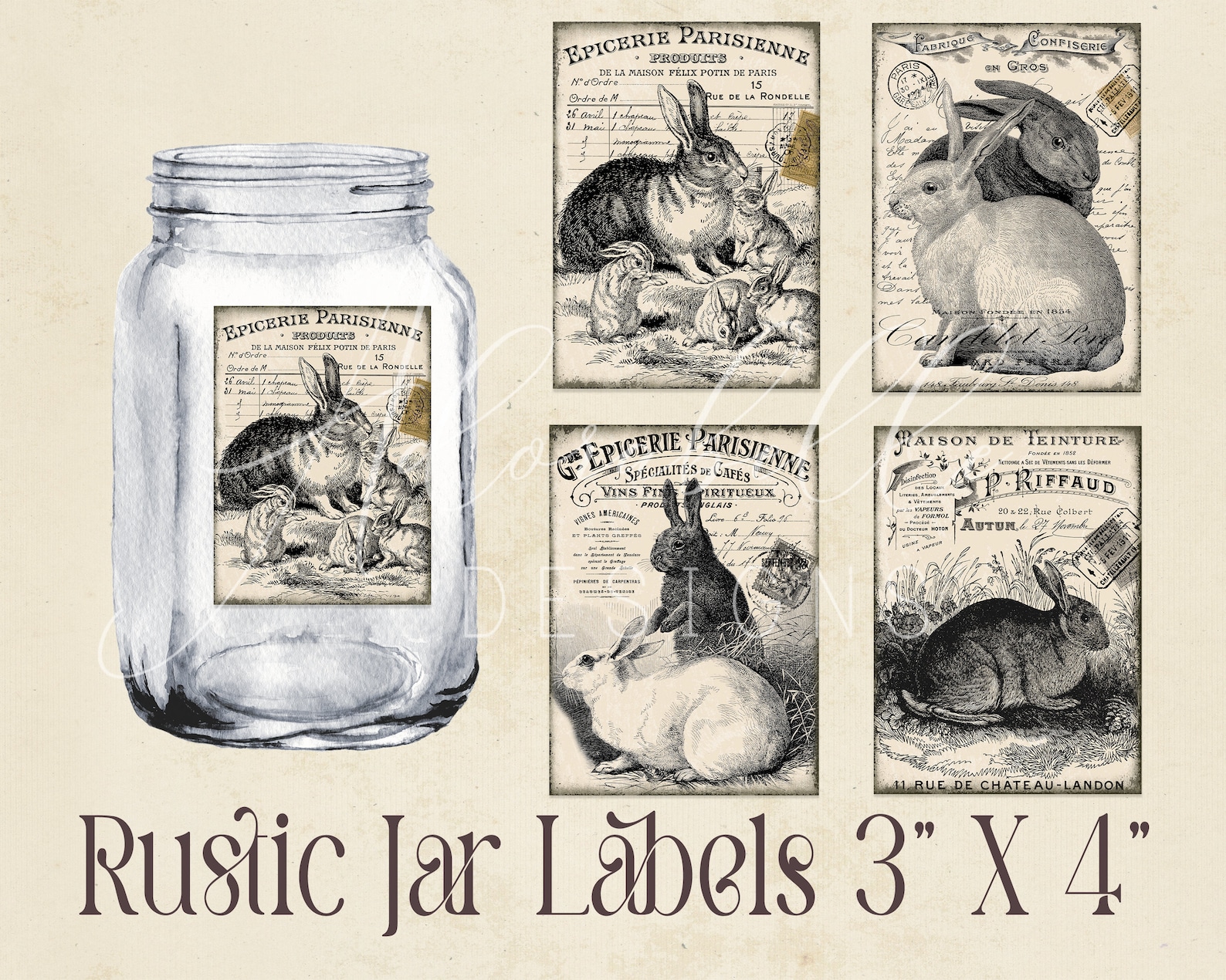 French Rabbit Labels: Vintage Farmhouse Style (digital Download) - Etsy