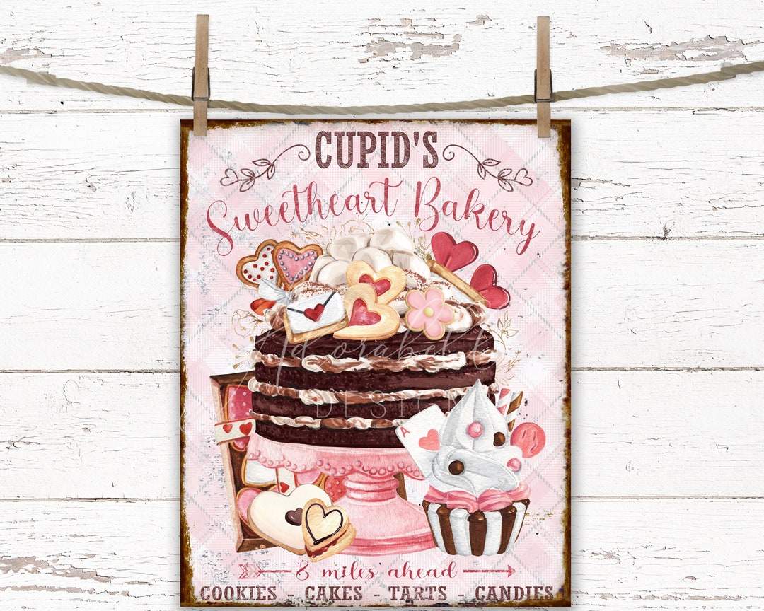 Valentine's Day Cupid's Bakery Sign: Rustic Farmhouse Digital Print ...