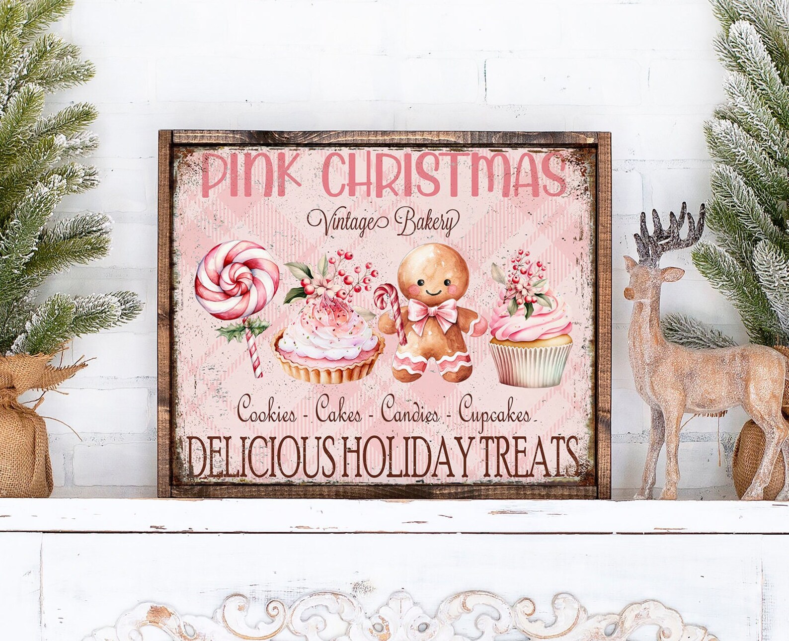 Pink Christmas Bakery Sign: Vintage Holiday Treats Print (digital ...
