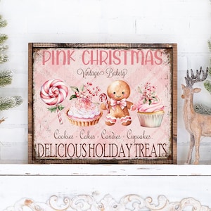 Pink Christmas Bakery Sign: Vintage Holiday Treats Print (digital ...