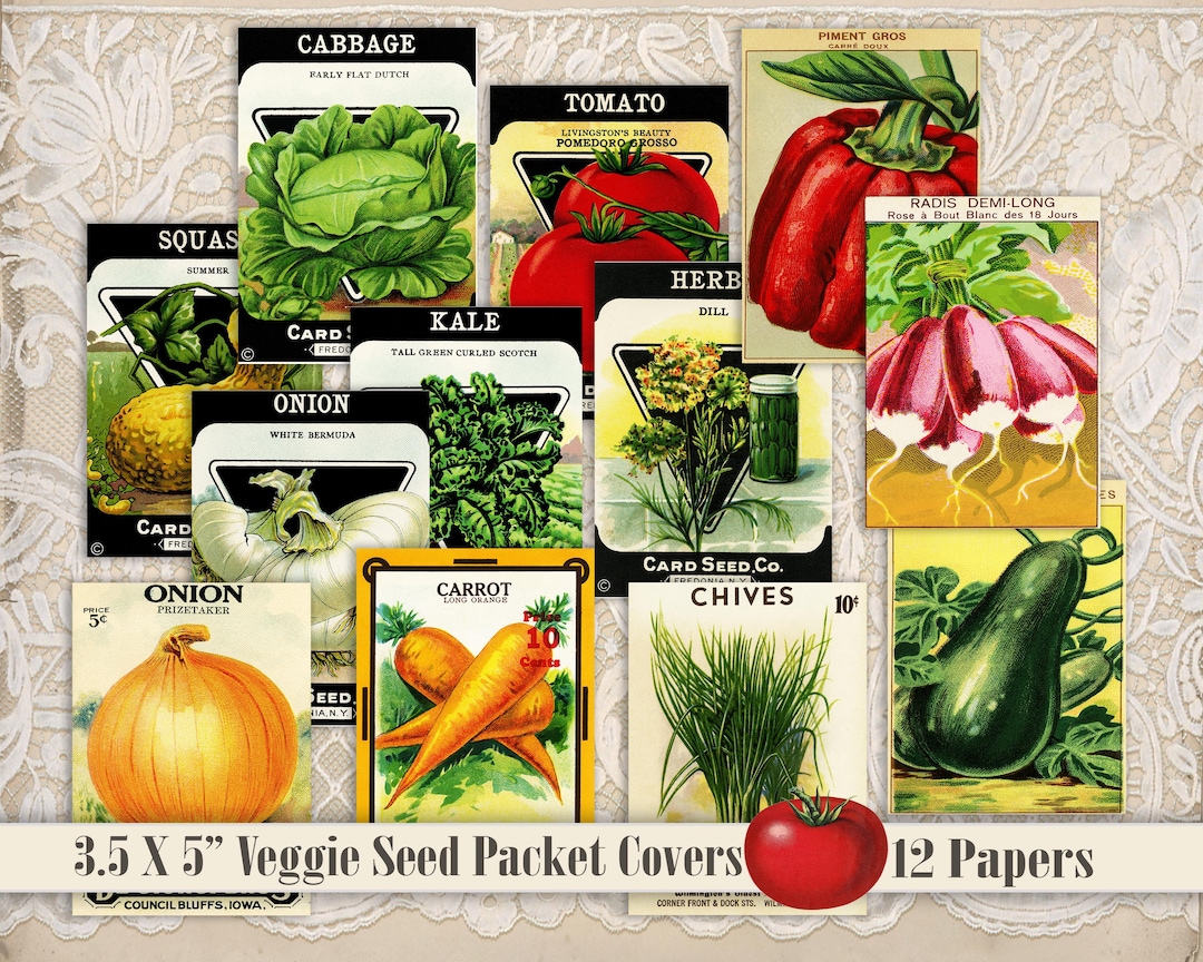 Vintage Veggie Seed Packet Covers: Printable Garden Art (digital ...