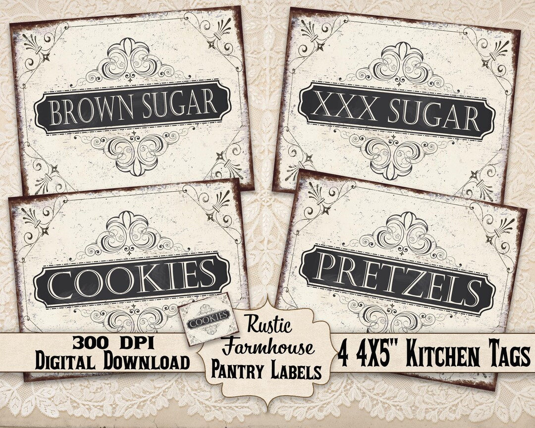 Rustic Farmhouse Pantry Labels: Vintage Kitchen Organization (digital ...