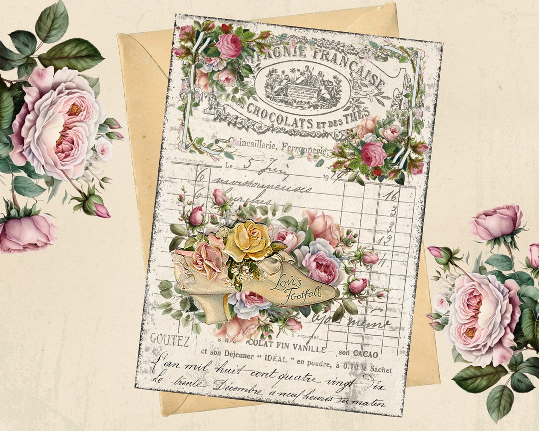 Victorian Card Digital Print Picture Instant Download, Pink Roses ...